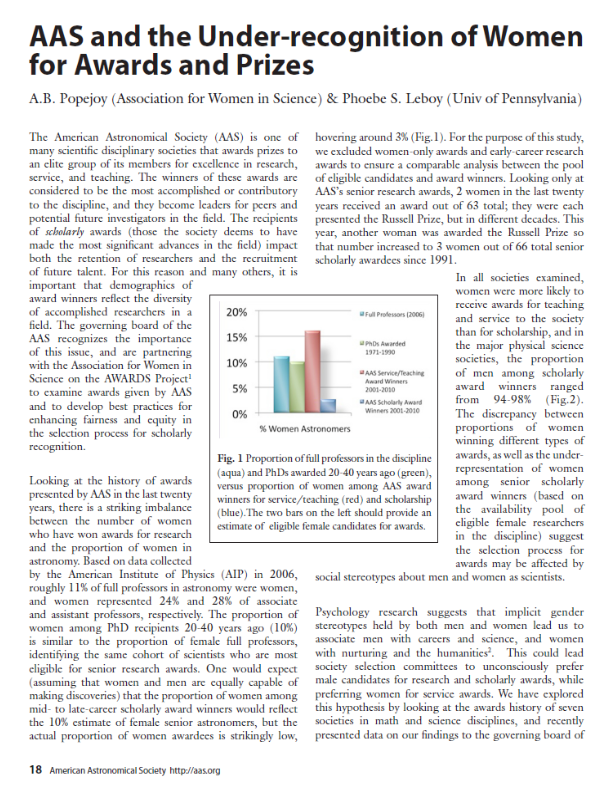 AAS and the Under-recognition of Women for Awards and Prizes - AWIS